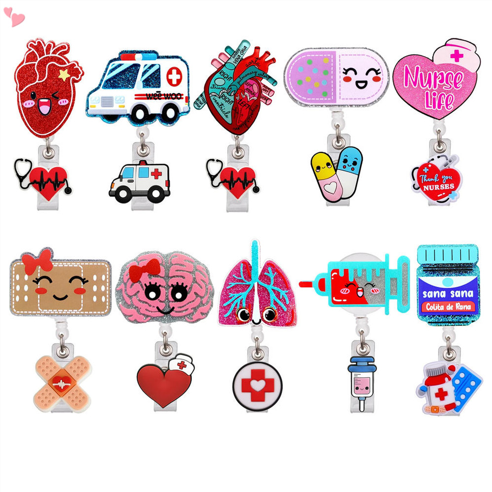 Nurse Retractable Badge Holders Felt Badge Reels, Brain Heart Lung Pill ...