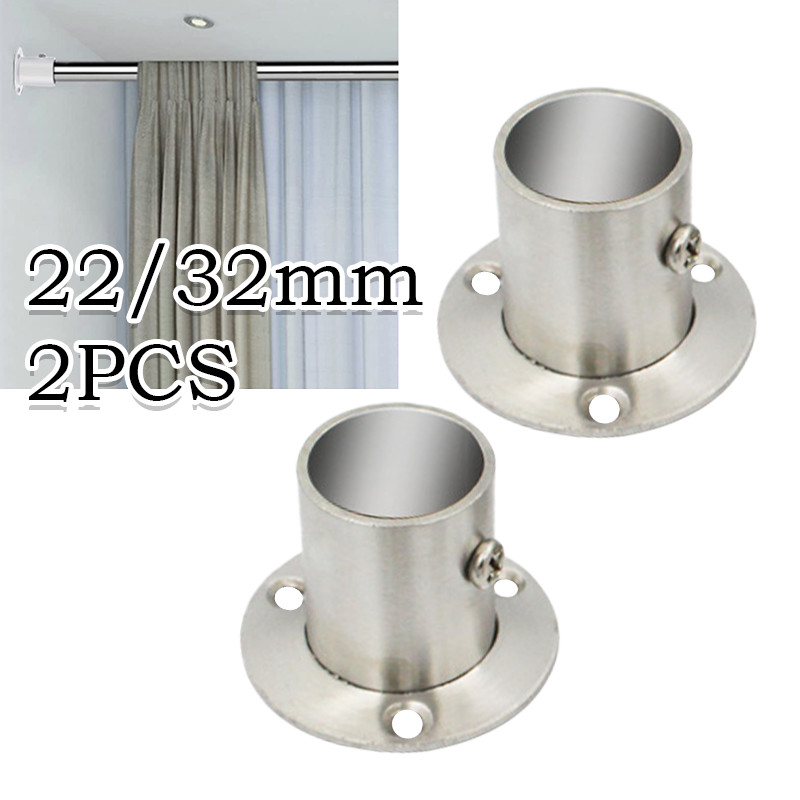 2pcs Stainless Steel Socket Flange Wall Mount Pipe Bracket Clothes Rod ...