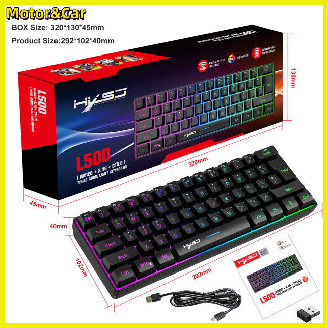 jianting L500 Wired/Wireless Connection Gaming Keyboard 61 Keys Compact ...
