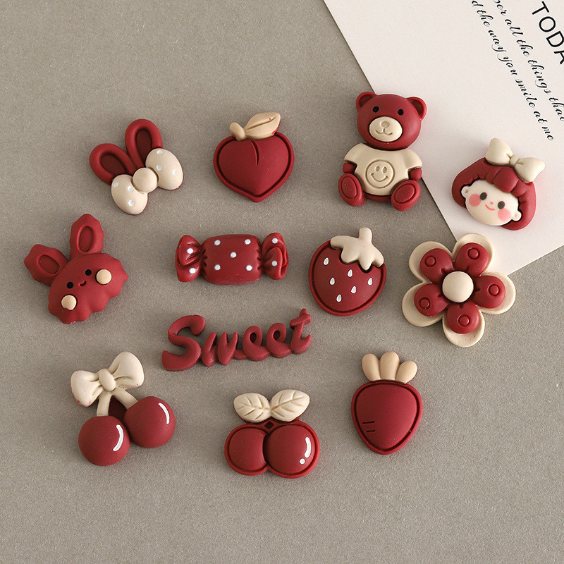 Cute Little Bear Jibits design Two-tone Daisy jibitz Charm Wine Red ...