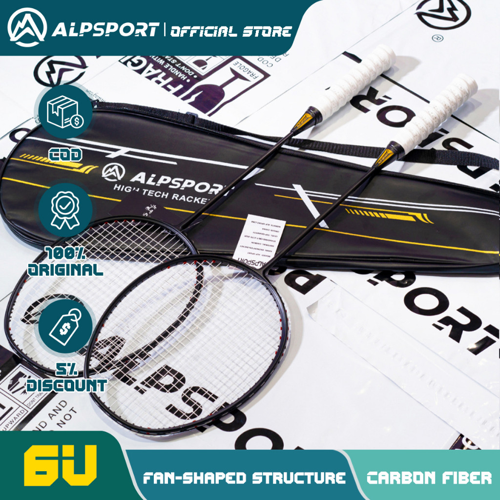ALPSPORT XHP 6U Max 30lbs Badminton Rackets 100% Carbon Fiber Aluminum ...