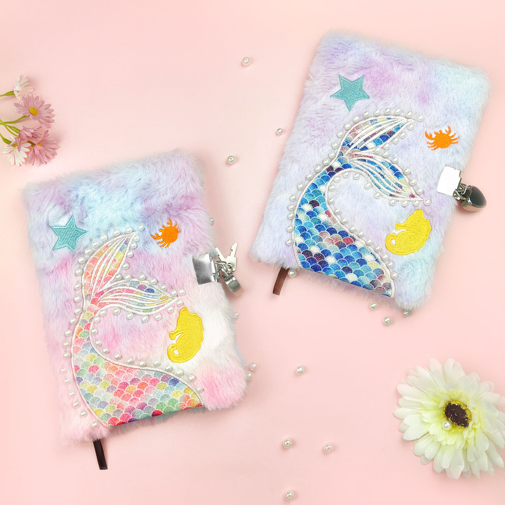 Mermaid Tail Notebook A5 Horizontal Pearl Sequined Plush Journal Book ...