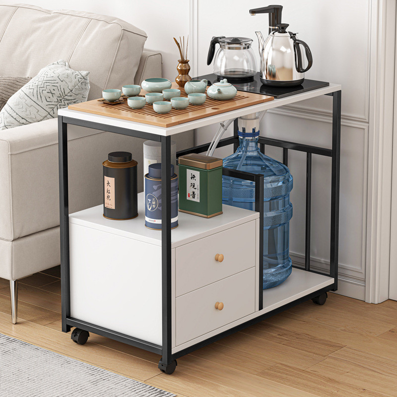 Tea Cabinet Portable Living Room Home Sofa with Wheels Small Table ...
