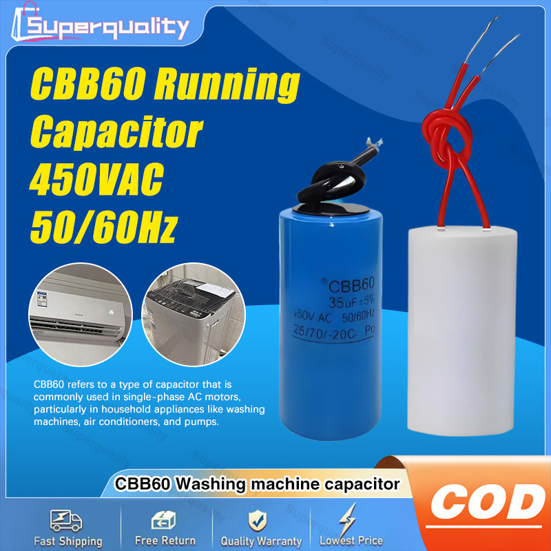 4uF to 60uF Wire Type Running Capacitor CBB60 450VAC | Shopee Philippines