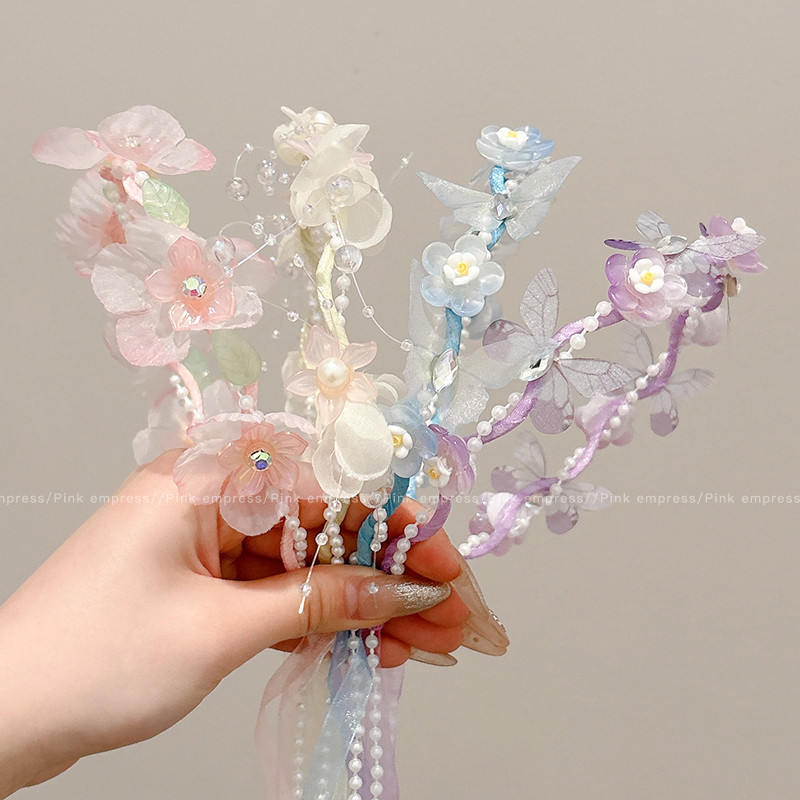 Children's wreath streamer hairband 2025 new style princess butterfly ...