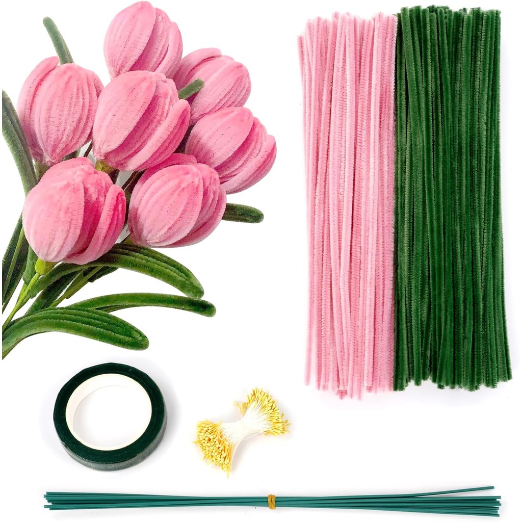 100PCS 8mm Colorful Fuzzy Wire Chenille Wires Fluffy Sticks DIY Craft ...