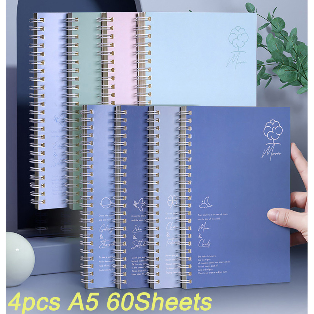 A5 60 Sheets Notebook Simple Art Style Double Coil Design Spiral ...