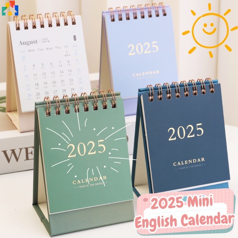 2025 Mini English Desk Calendar Simple Solid Color Daily Schedule ...