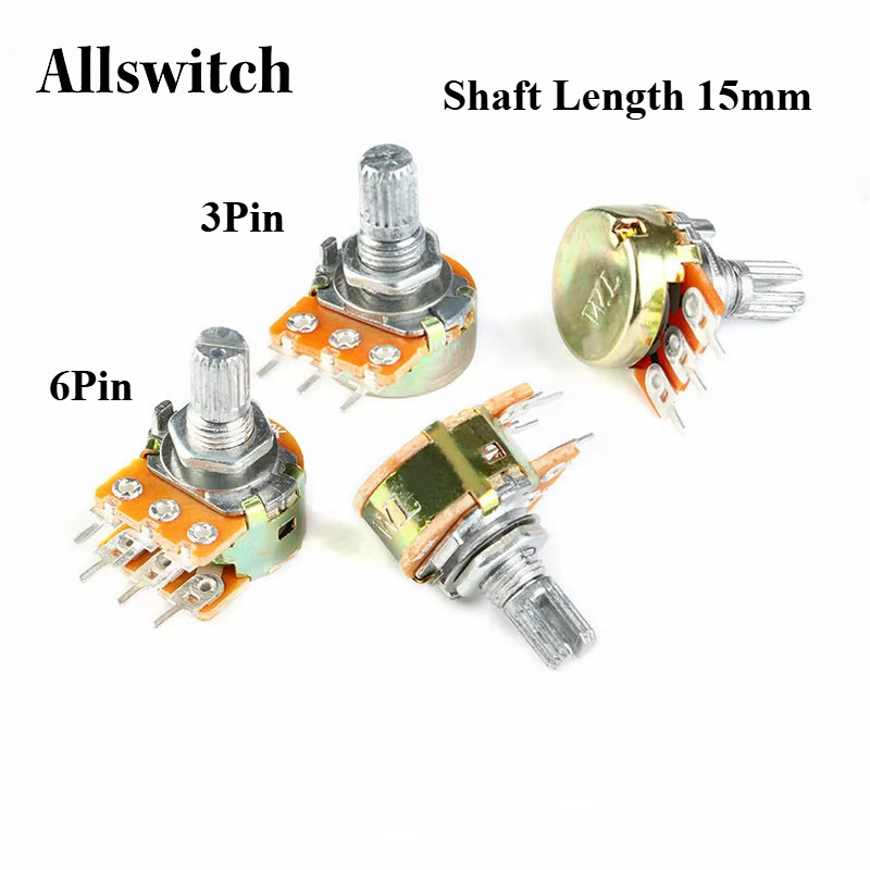 5Pcs WH148 Potentiometer 3Pin 6Pn Shaft Length 15mm Amplifier Dual ...