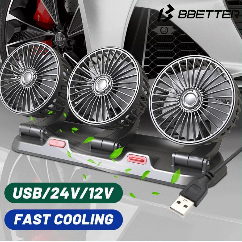 Universal Car Fan 12v/24v Electric Three Head Automotive Fan 360 ...