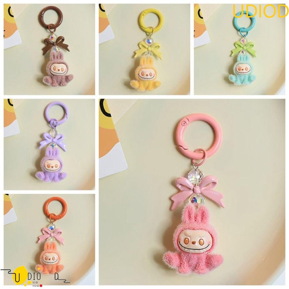 UDIOD Flocking Labubu Key Ring, Silica Gel Bell Sit Down Labubu Pendant ...