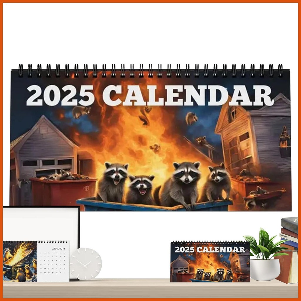 2025 Raccoon Dumpster Fire Calendar Funny Raccoon Desk Monthly Calendar ...