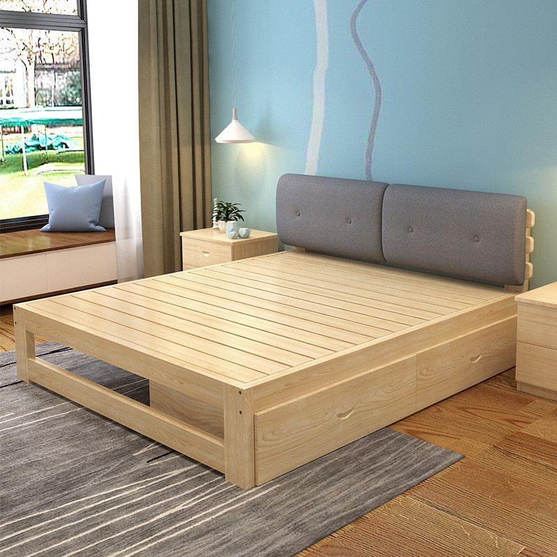 Solid Wood Bed Soft Pack Bed1.8M Modern Simple Wooden Bed Children's ...