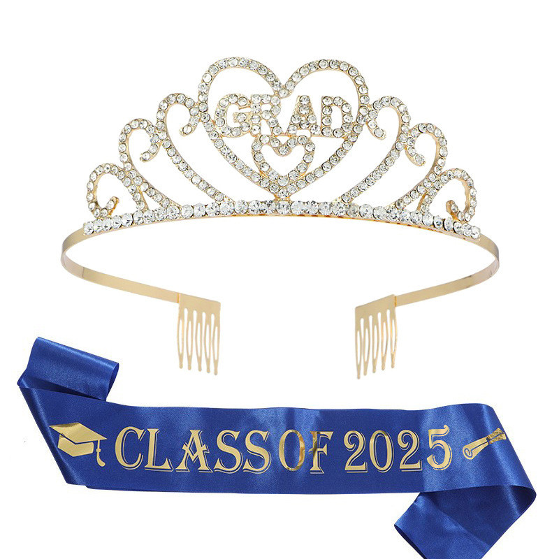 Class of 2025 Graduation Set: Alloy Rhinestone 'Graduated' Crown & Sash ...