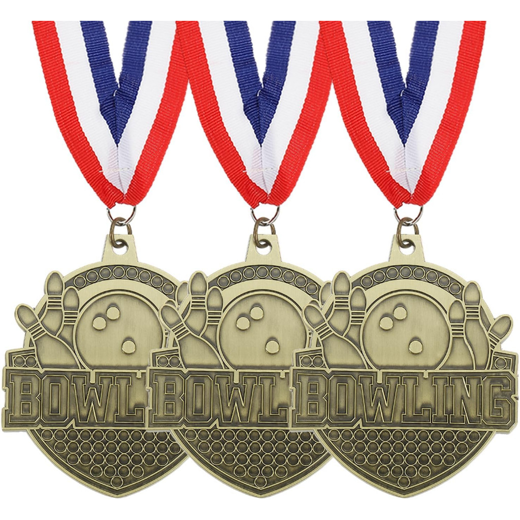 HOT ! 3 Pcs Bowling Games Gold Award Medals With Red & White & Blue ...