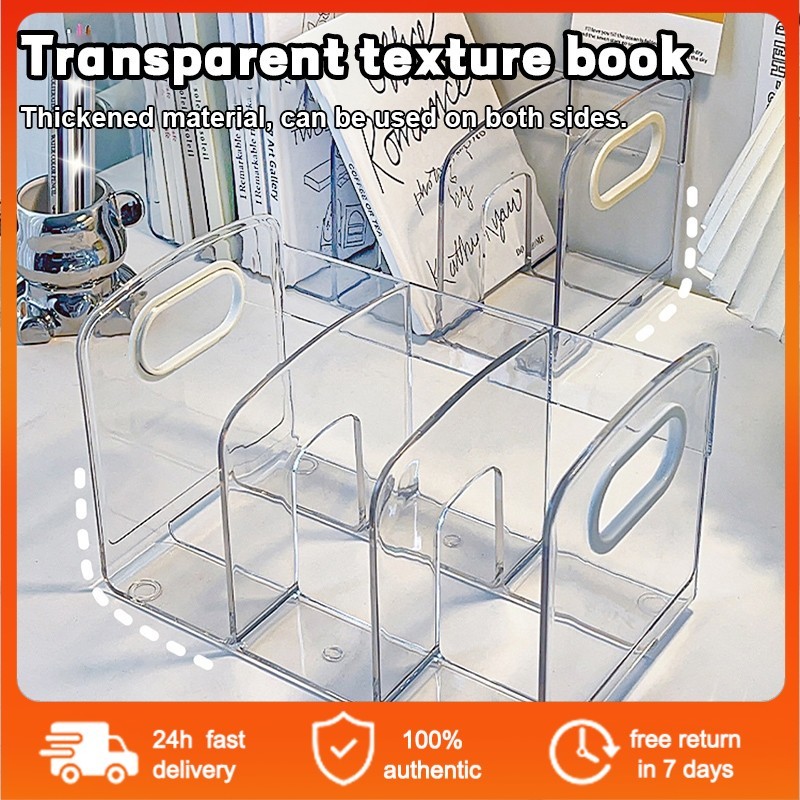 4 Grids Acrylic Desktop Compartment Storage Transparent Book Stand ...