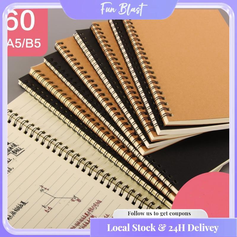 A5/B5 60 Pages Spiral Notebooks Kraft Black Cover Notebook School ...