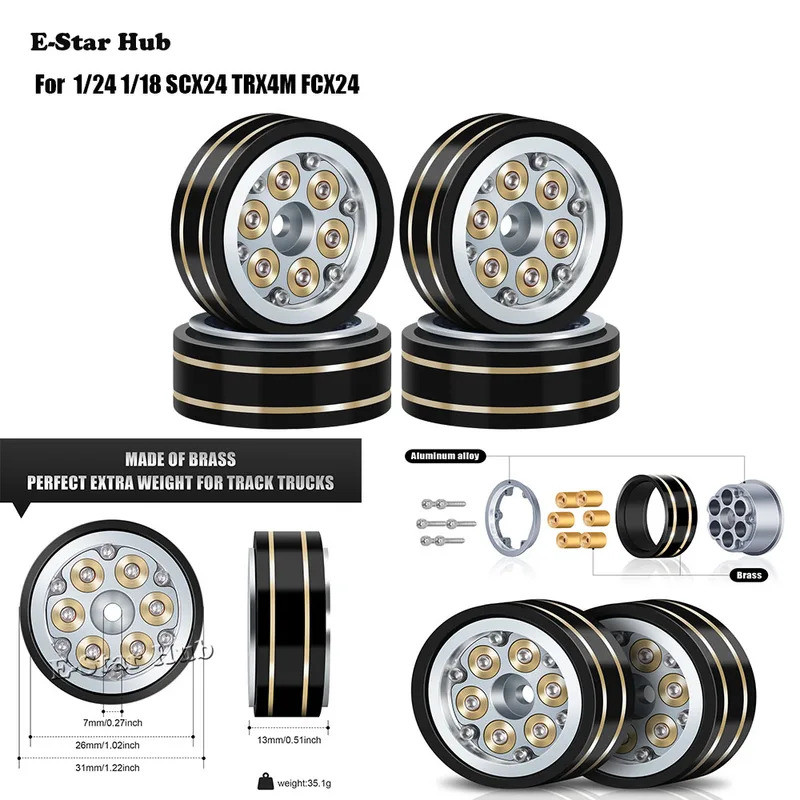 Brass Counterweight 1.1-inch Wheels for 1/24 1/18 SCX24 TRX4M FCX24 OP ...