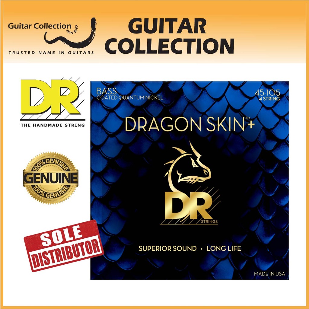 DR Strings DBQ-45 DRAGON SKIN+ Coated Quantum Nickel Bass Strings 4-String Medium (045 - 105 ...