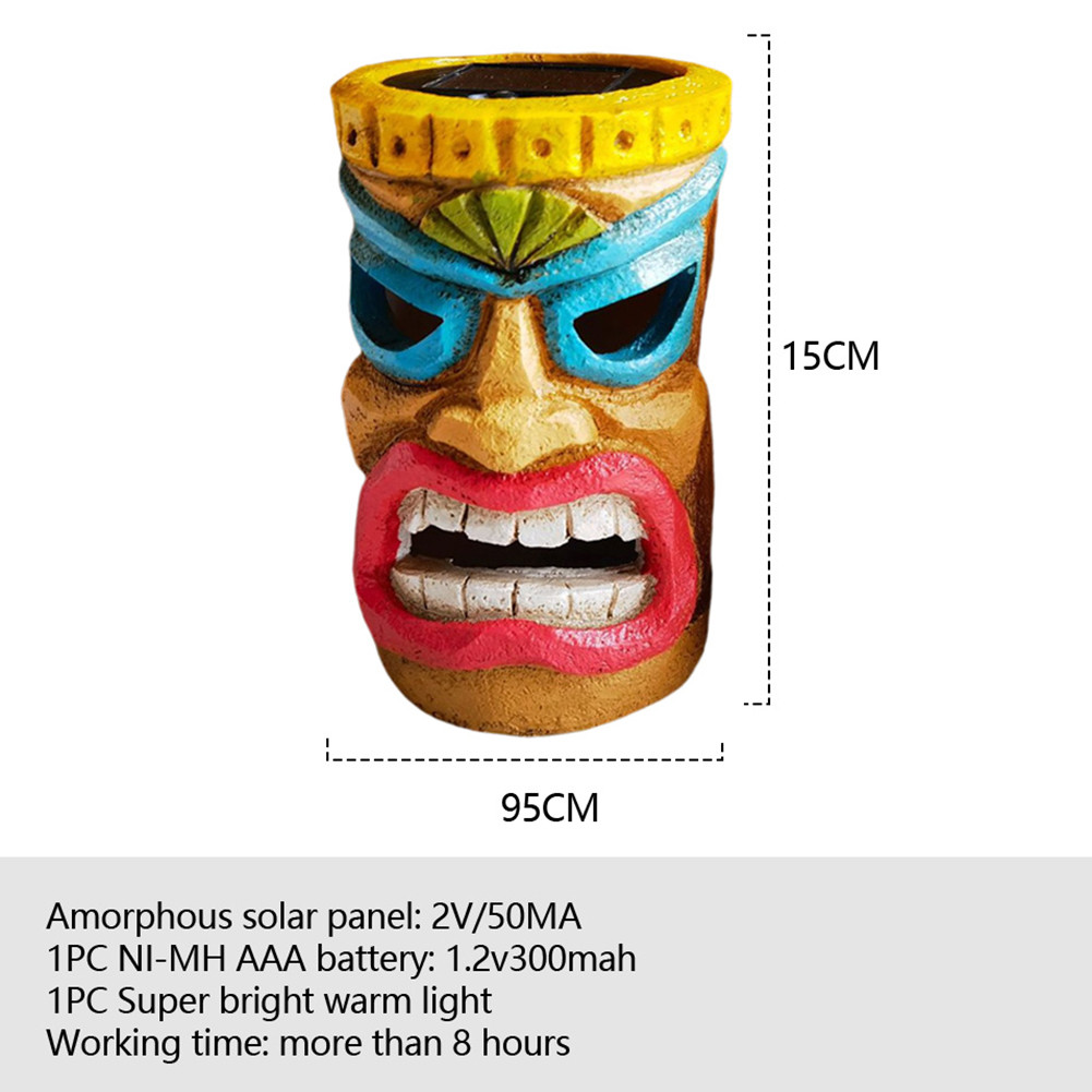 Tiki Head Garden Decor with Solar Outdoor Light Solar Powered Tiki ...