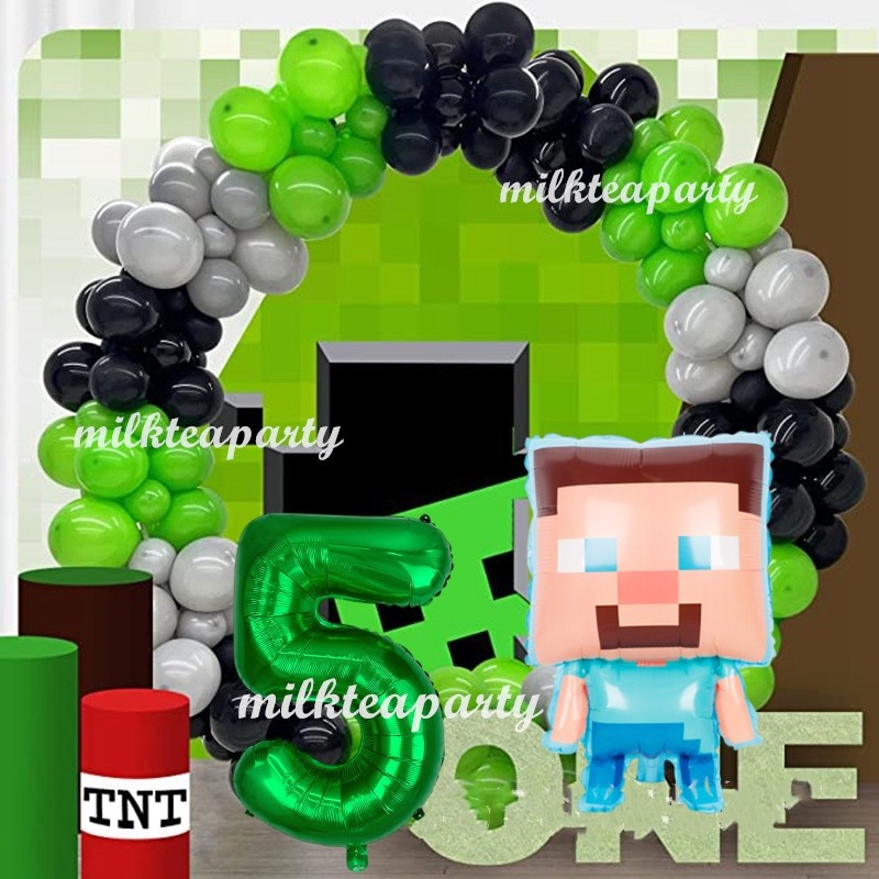 Minecraft Theme Balloon Garland Arch Kit Green Number Vedio Game Handle ...
