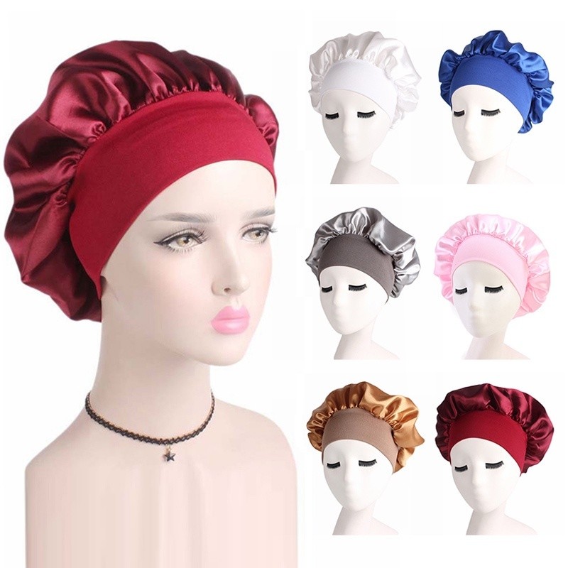 Hair Sleeping Cap Hat for Girls Wide Comfortable Bath Hair Care Silk ...