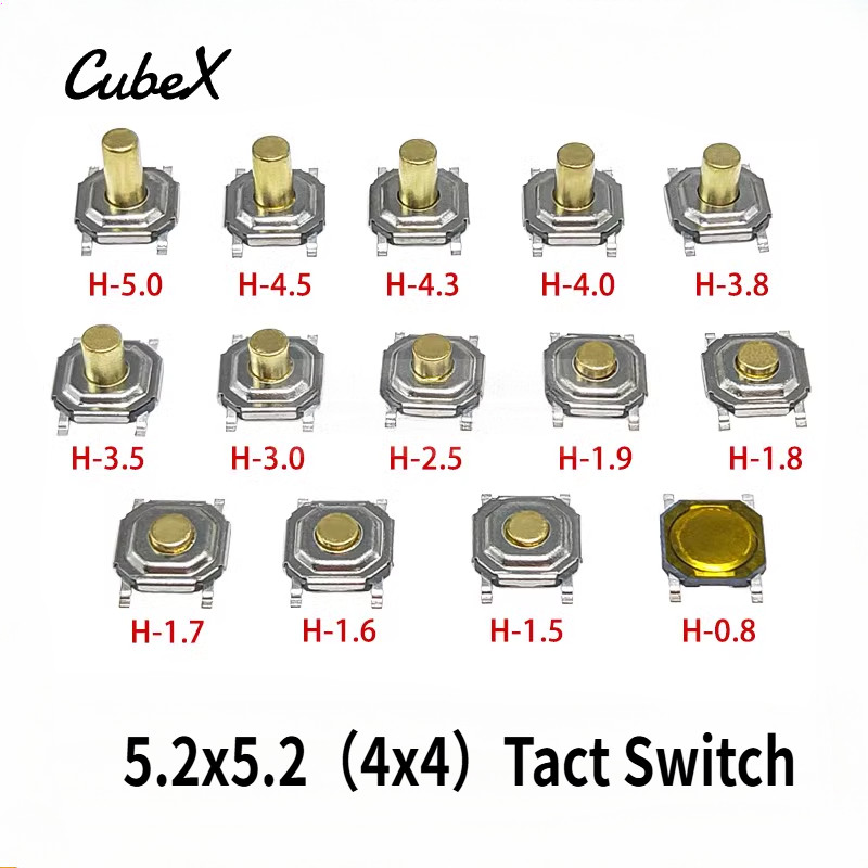 50Pcs Tact Switch 4-Pin Copper head Micro Switch 4x4/5.2x5.2mm 1.5-5H ...