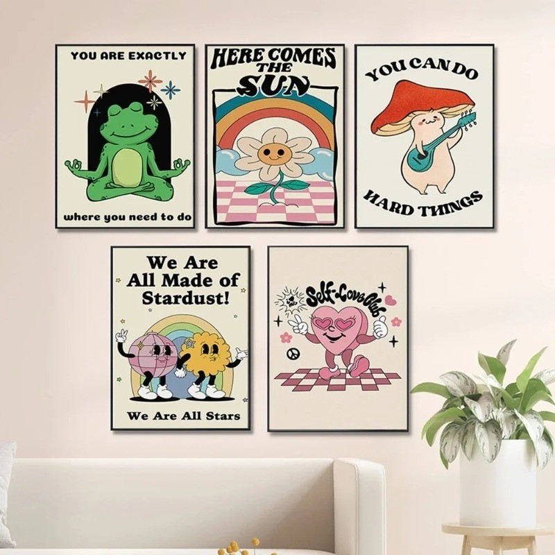 Trendy Prints Cartoon Cute Animal Wall Art Club Poster Aesthetic Kids ...