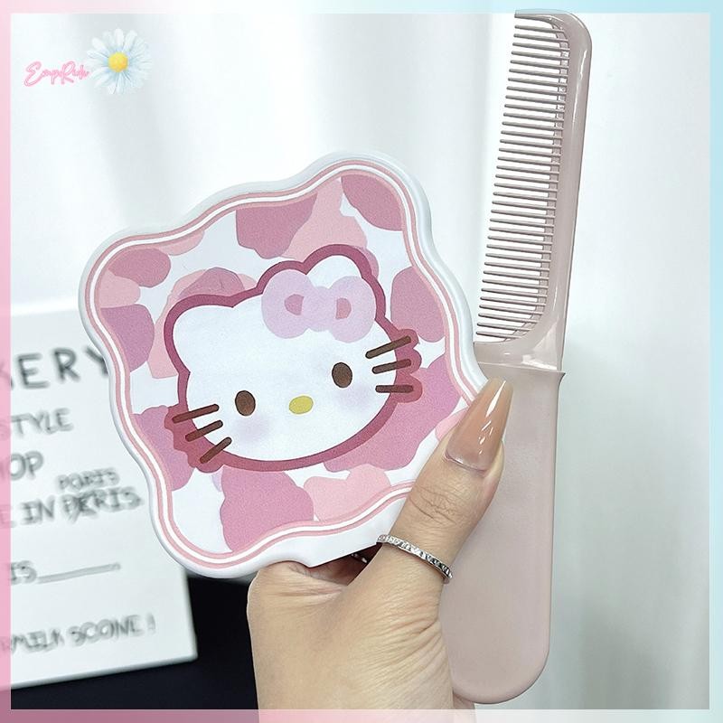 Sanrio Pink Hello Kitty Mirror Comb Handheld Mirror Comb Withdrawable ...