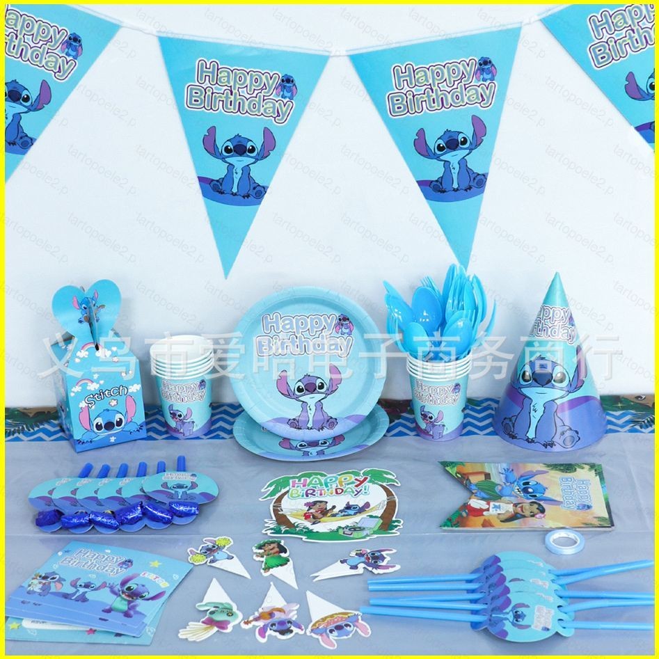 ST2 Lilo & Stitch Disposable Tableware Decoration Set Banner Cake ...
