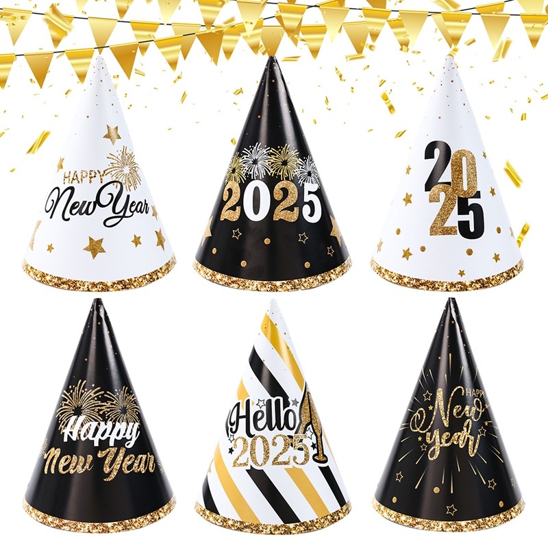 6pcs/set Firework New Year Eve Party Hat New Year Decoration 2025 Hello ...
