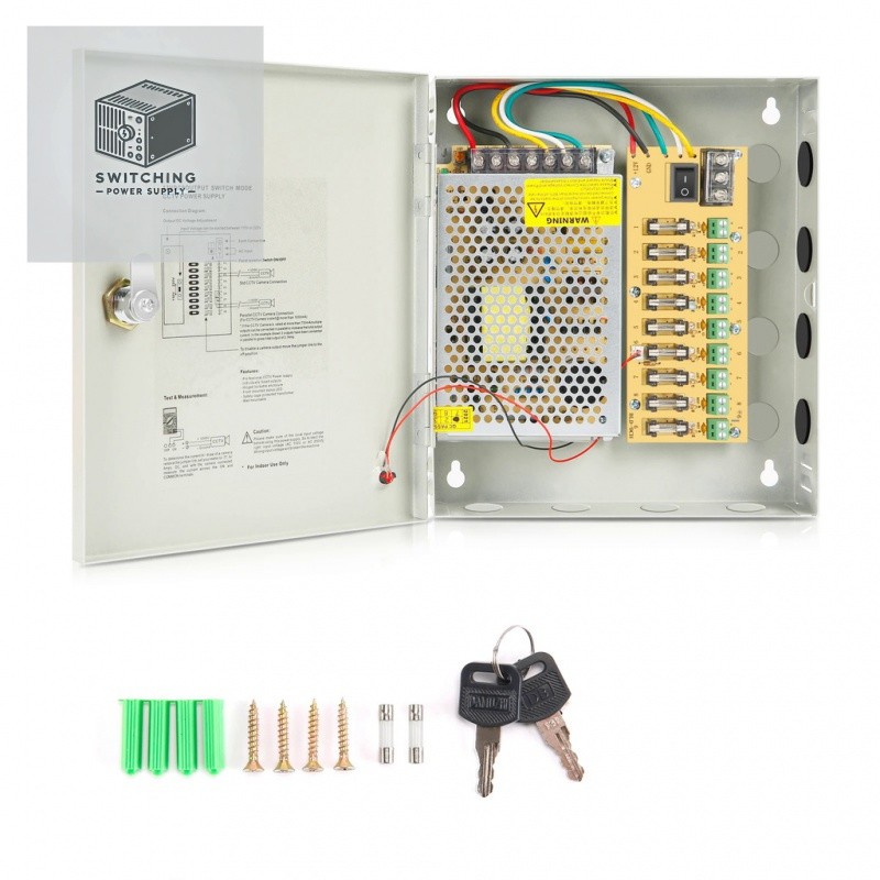 CCTV Power Supply Box, 9-Port Channel DC 12V 10A 120W Power ...
