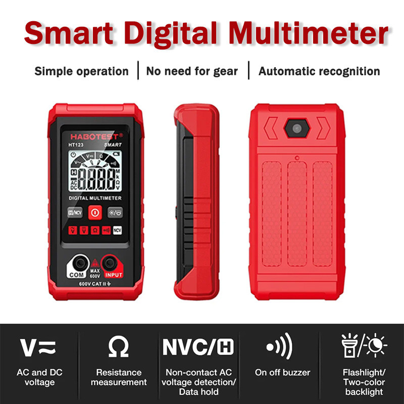 HABOTEST HT123 Smart Digital Multimeter 600V AC/DC Voltage Resistance ...