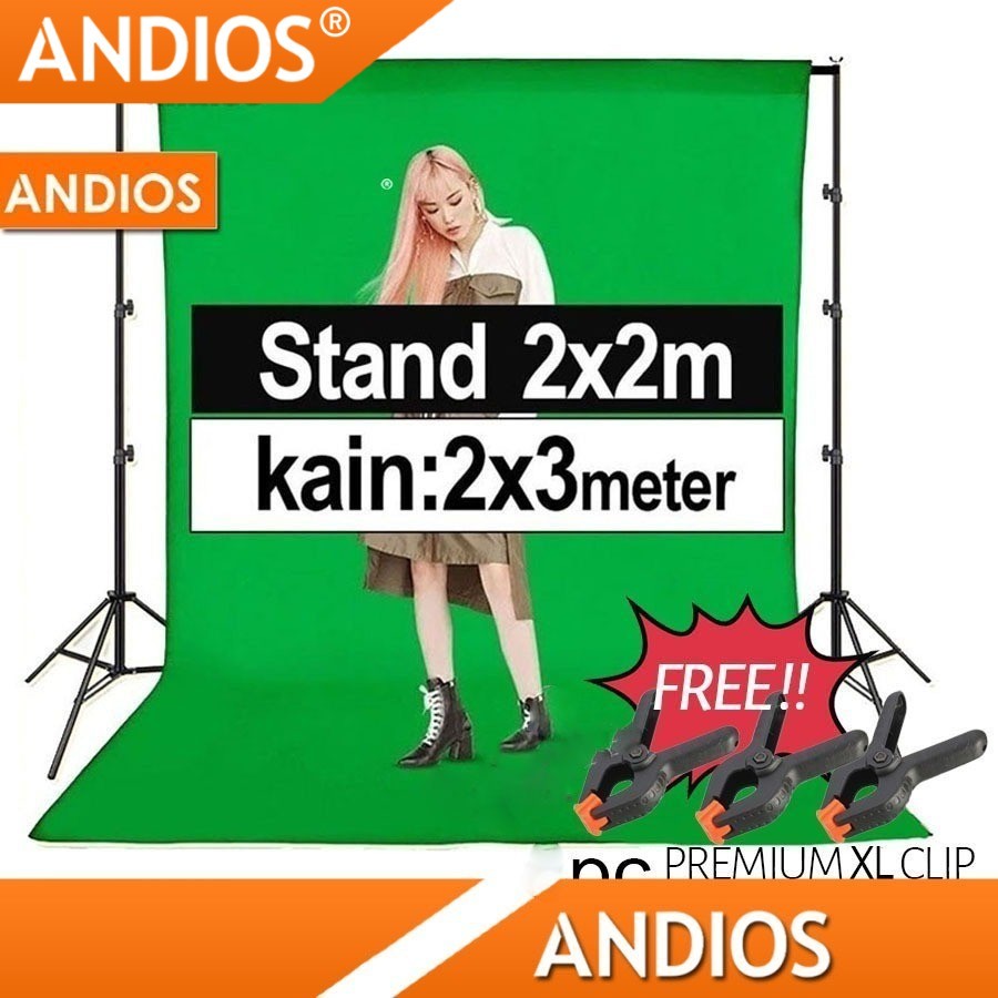 ANDIOS Green Screen Backdrop Hijao Stand Studio Background Cloth Kain Hijau Booth 2m 2meter 2x2 ...