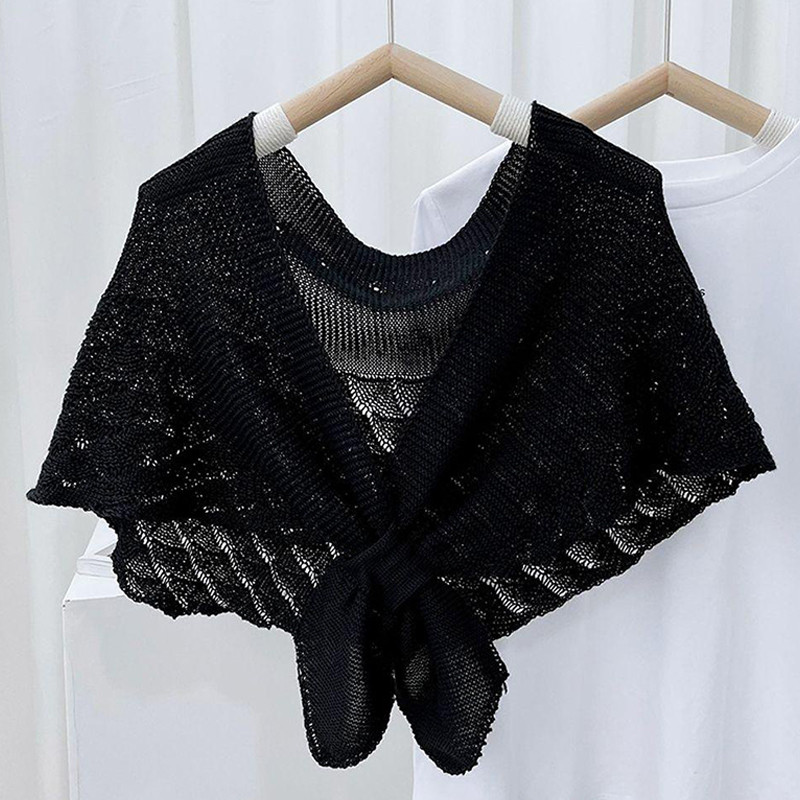 Marbit Women's Fish Scales Shaped Knitted Shawl Mature Monochrome Cross Small Cape Casual ...