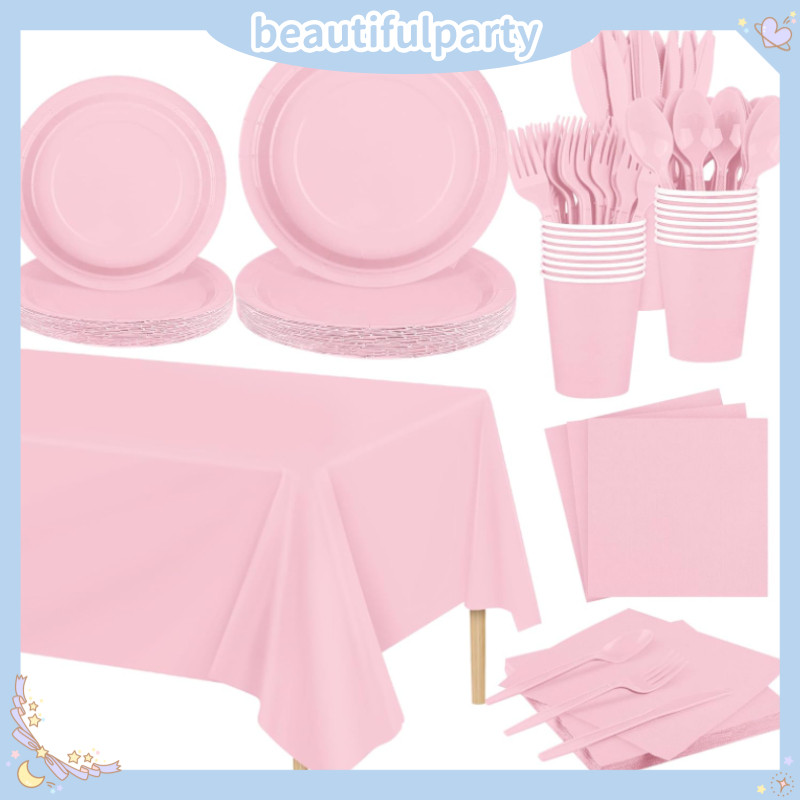Pink party supplies disposable tableware set plates/cups/tablecloths ...