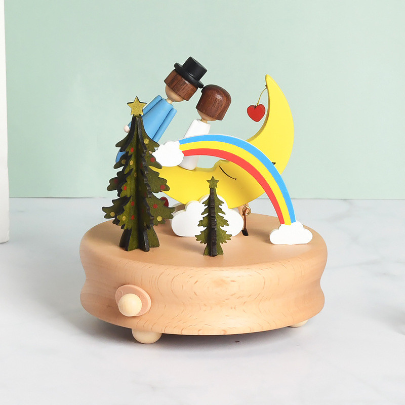 Moon Curved Wooden Music Box|Valentine's Day Gift Birthday Gift|Wooden ...