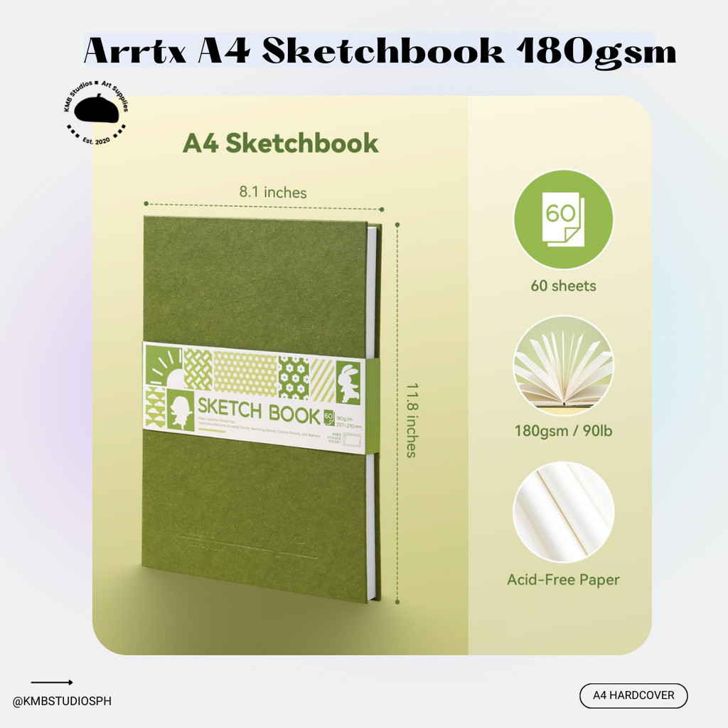 Arrtx A4 Sketchbook, Lay Flat Hardcover Sketch Book (120 Pages/60 ...