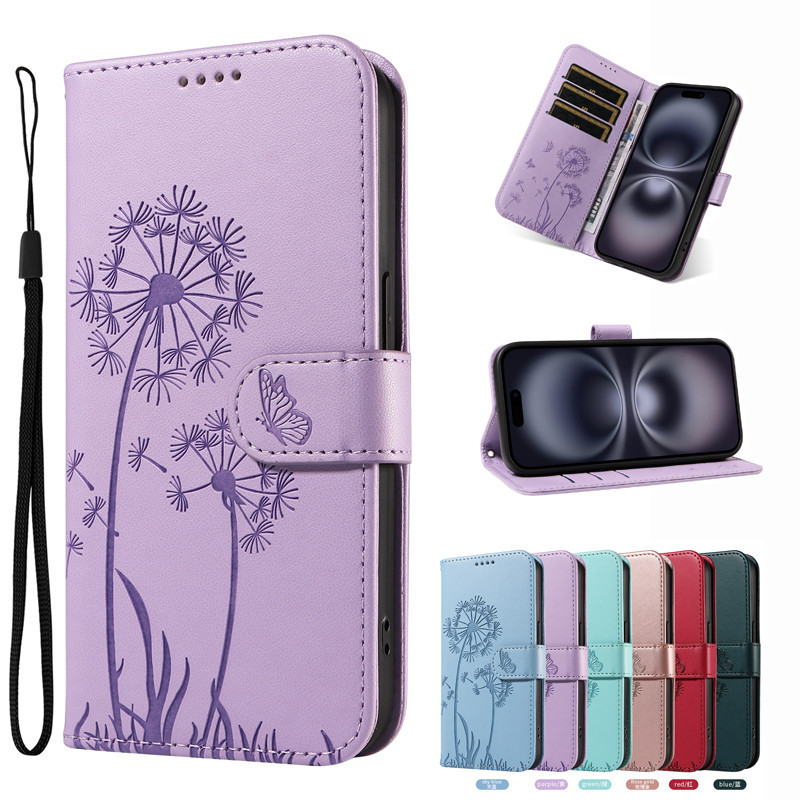 Luxury Dandelion Butterfly Flip Case for OPPO A3 A3x A60 A40 A80 A38 A18 A17 A17K A16 A54 A55 ...