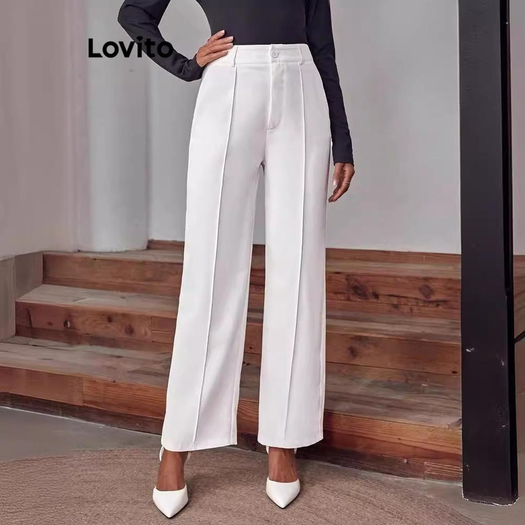 Lovito Women Elegant Plain Structure Line Button Pant LNL149 | Shopee ...