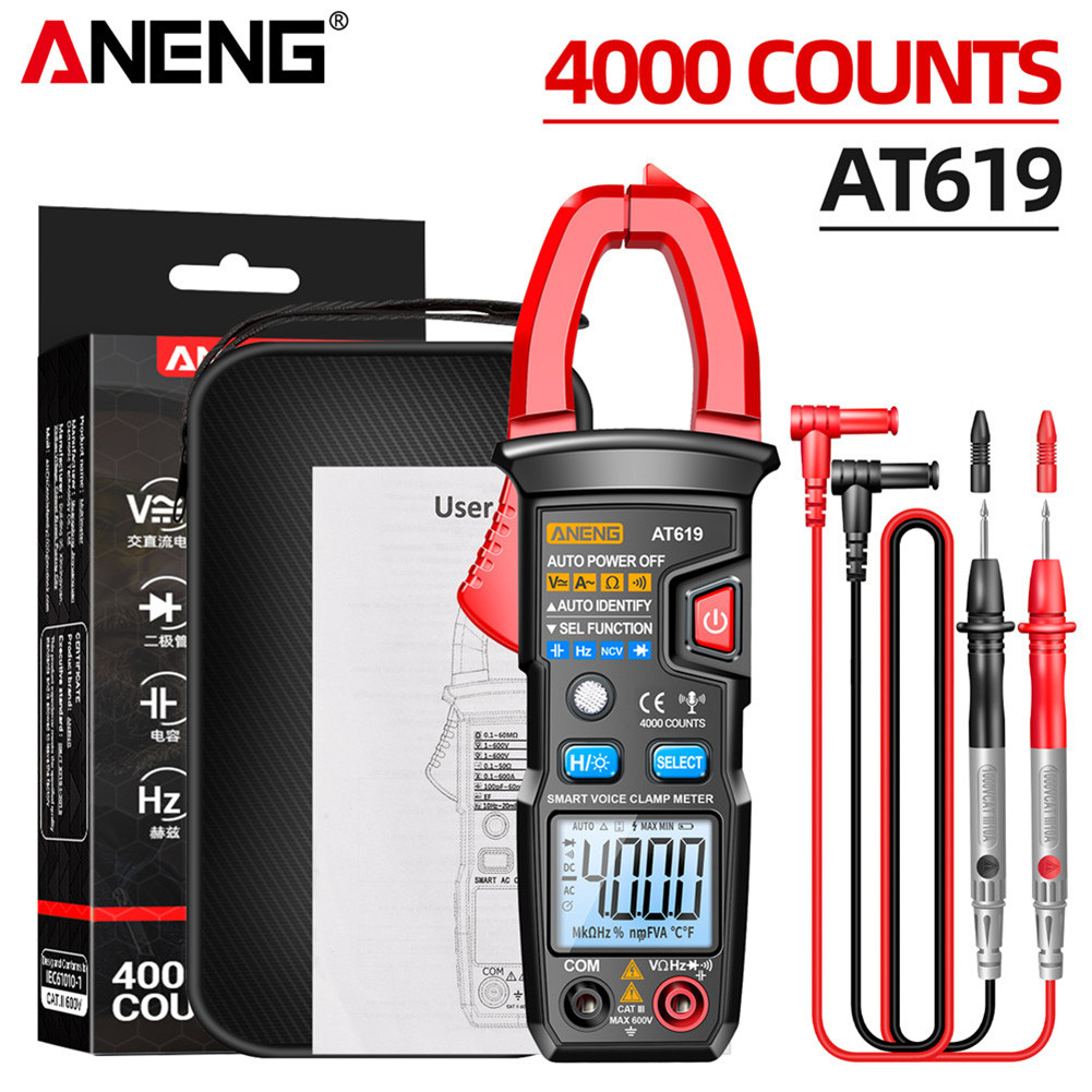 ANENG AT619 Clamp Meter Voice Broadcast Digital Multimeter 4000 Counts ...