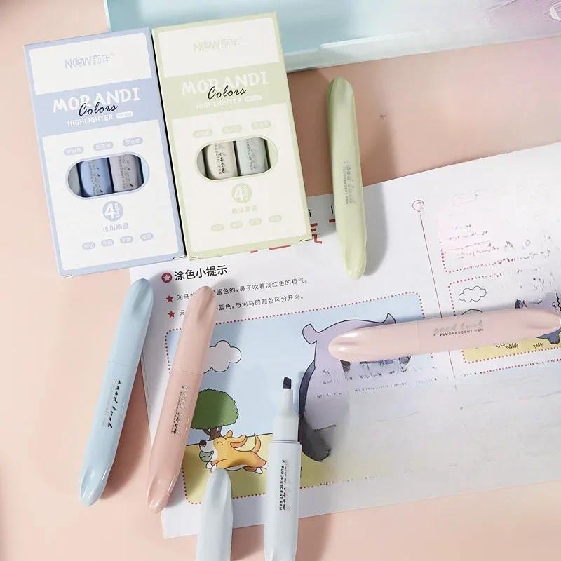 4Colors/Set Morandi Color Morandi Highlighters Double Head Key Points ...