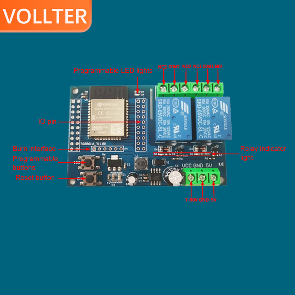 Dual WiFi Bluetooth Relay Module ESP32-WROOM-32E Development Board ...