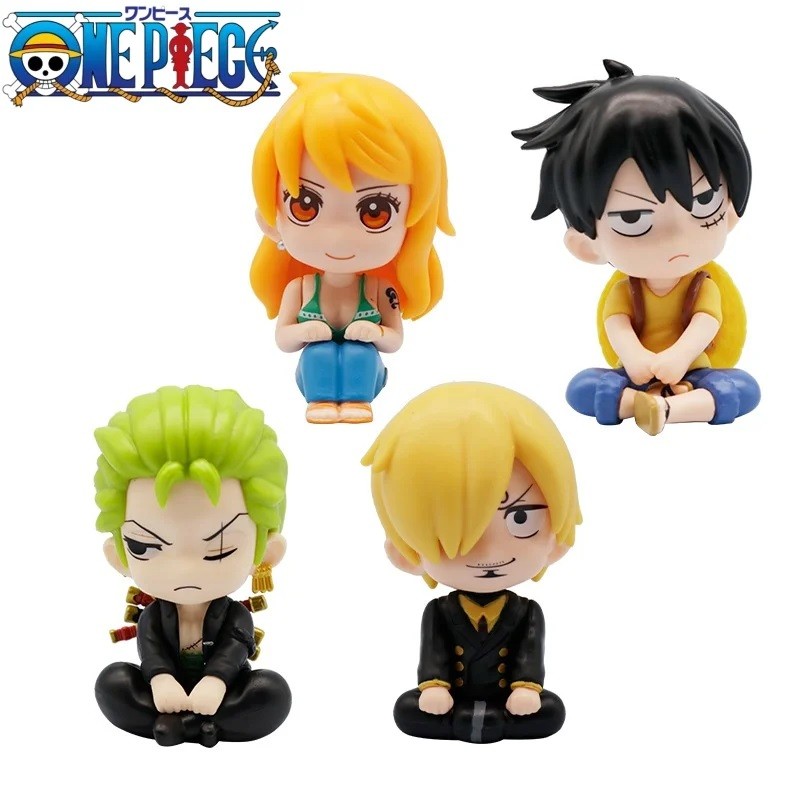 One Piece Anime Figure Sitting Laughing Luffy Action Figures Kawaii ...