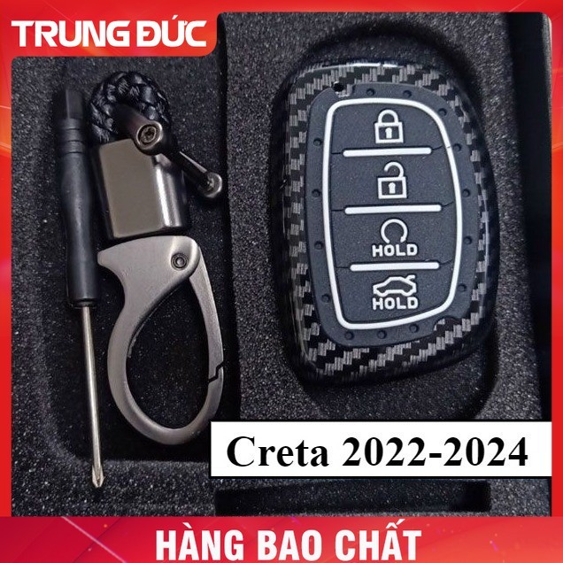 Hyundai Creta 2022-2023-2024 carbon key cover 4 buttons with keychain ...