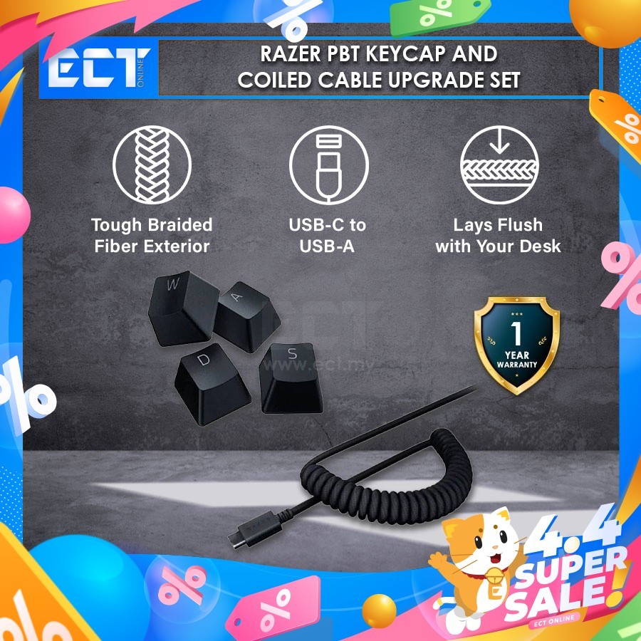 Razer PBT Keycap and Coiled Cable Upgrade Set - Razer Green / Classic ...