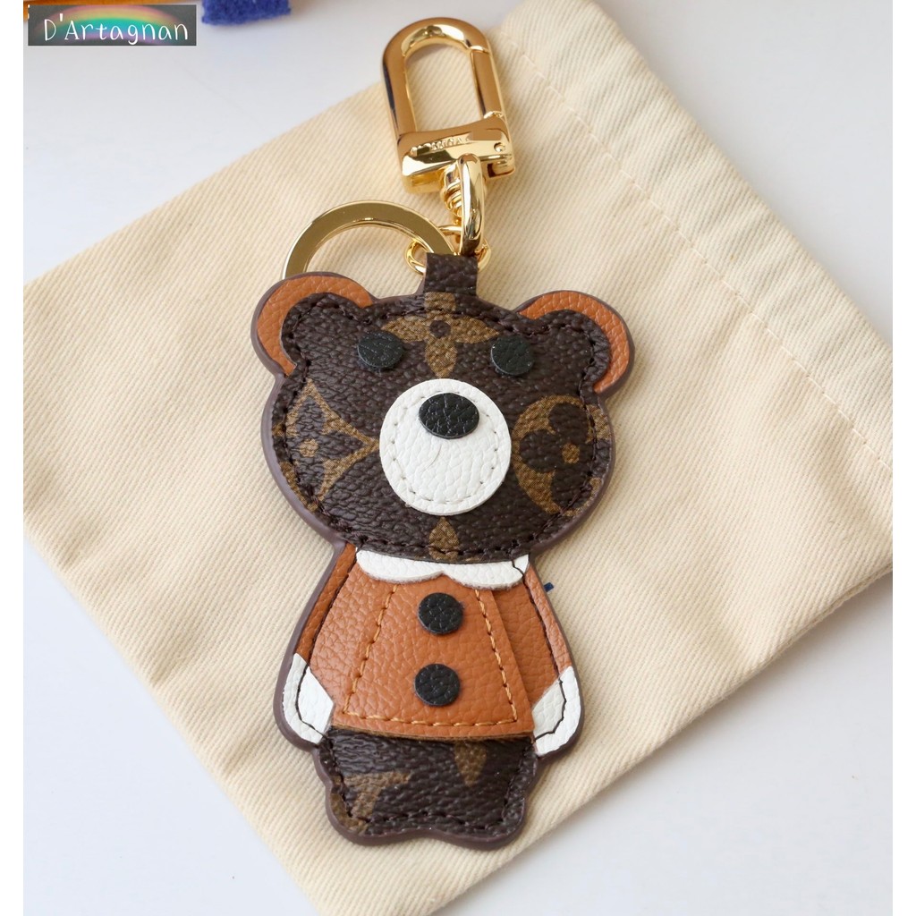 {TOP} Monogram Leather Keychain and Bag Decoration Bear Shape Gold ...