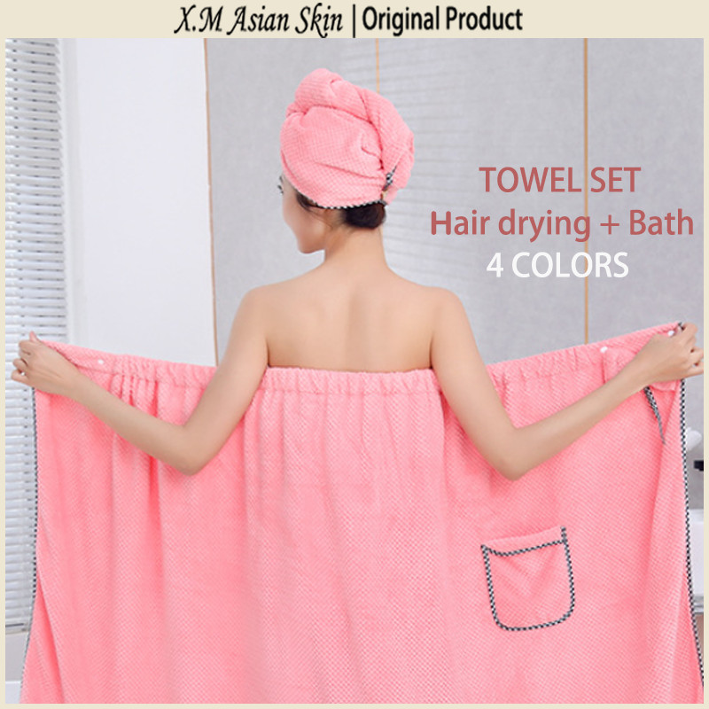 (Towel Set) Microfiber Hair Drying Towel and Wearable Bath Towels with ...