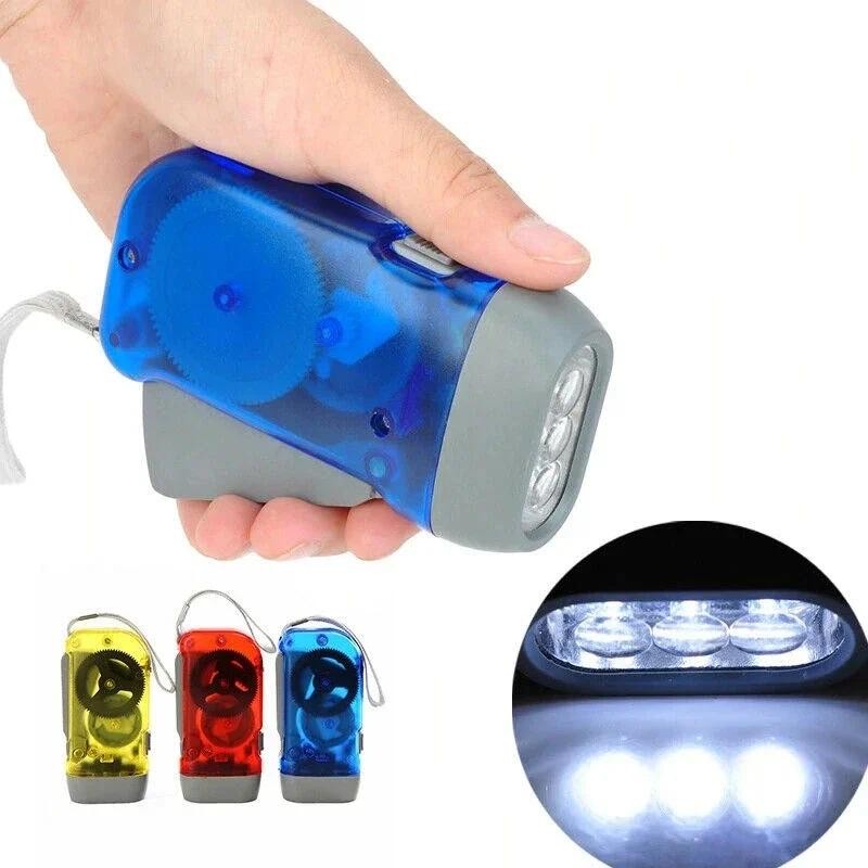 3 LED Hand Pressing Dynamo Crank Power Wind Up Flashlight Torch Light ...