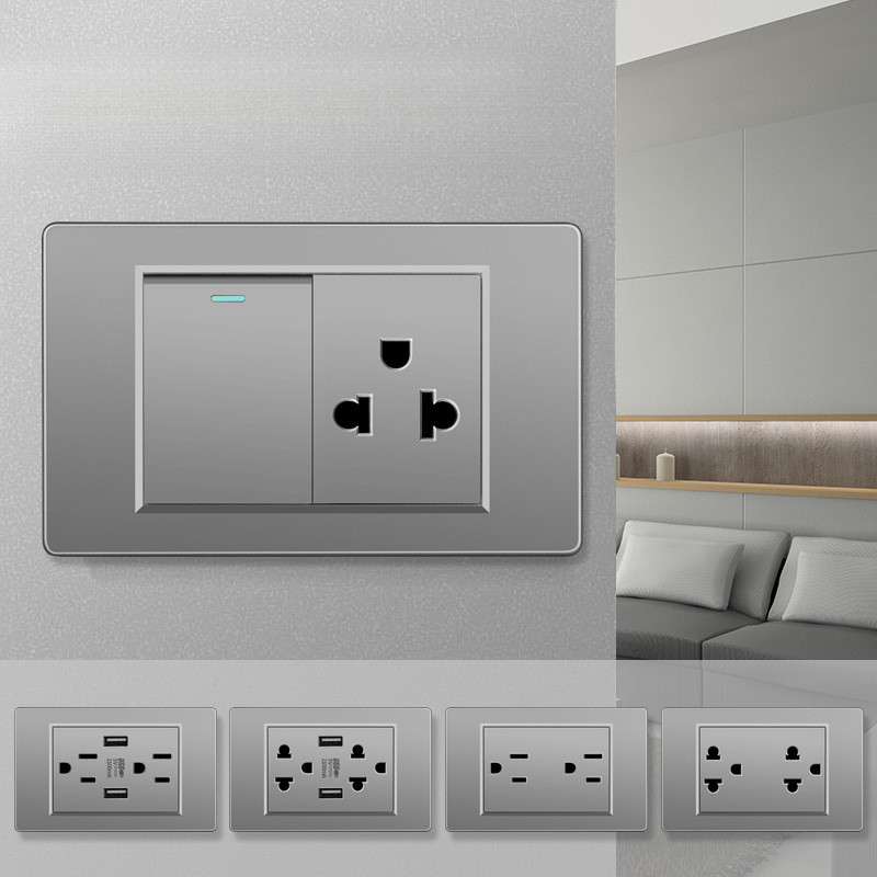 Gray Universal Wall Outlet Outlet Panel Light Switch Modern 1/2/3/4/6 ...